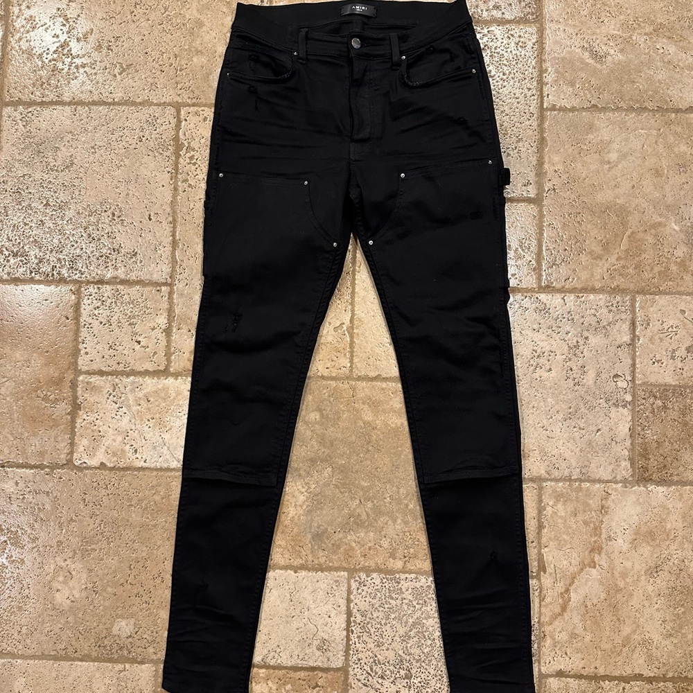 Amiri Skinny Carpenter Black Denim Jeans Double Knee - Gem